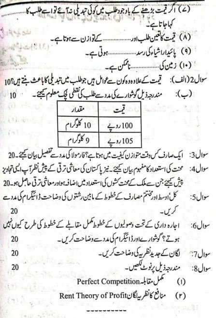 AIOU Intermediate Code 315 Economics Past Paper Download
