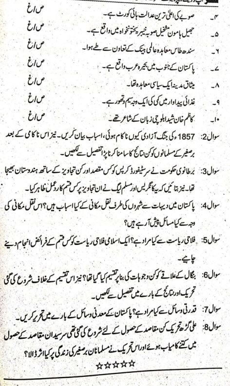 AIOU Matric Code 202 Pakistan Studies Past Paper Download