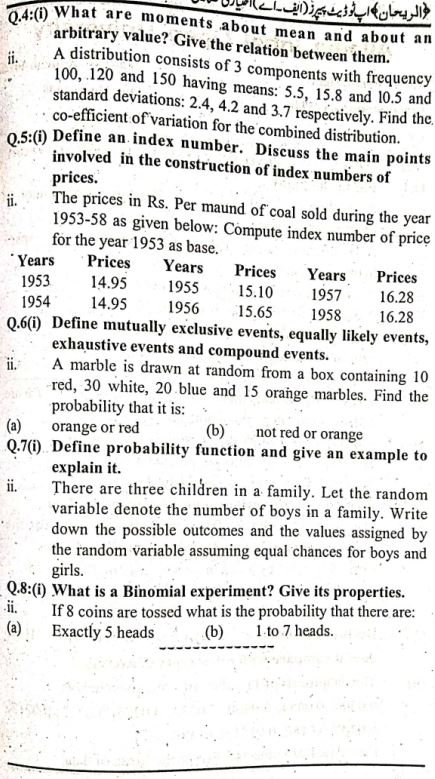 AIOU FA Statistics-I 394 Code Past Paper FSC ICS I.COM D.COM